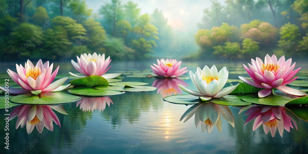 Water lilies in Japan art style, water lilies,Japan art, nature, pond ...