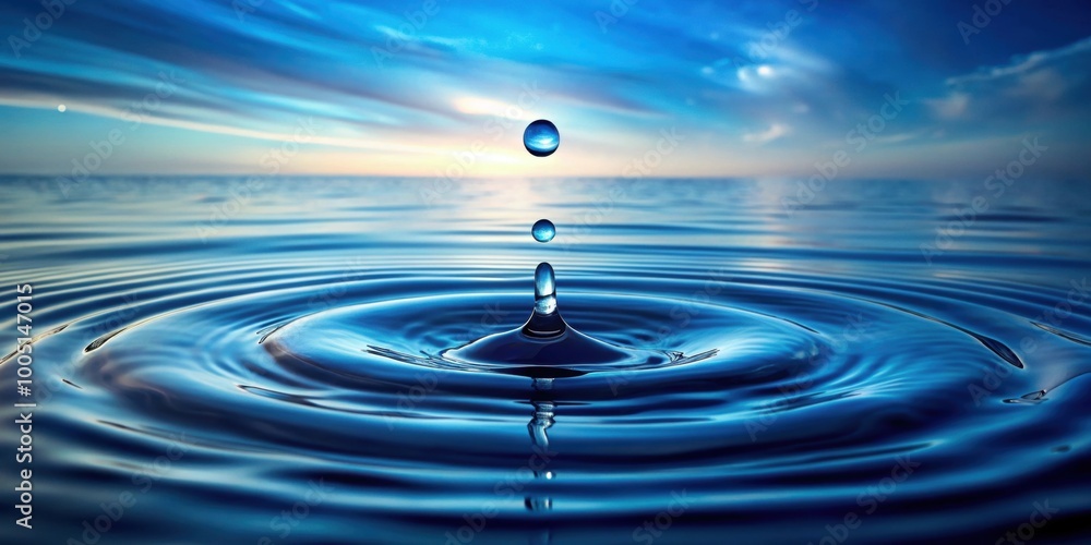 Water drops falling onto the calm surface of the sea , water, drops ...