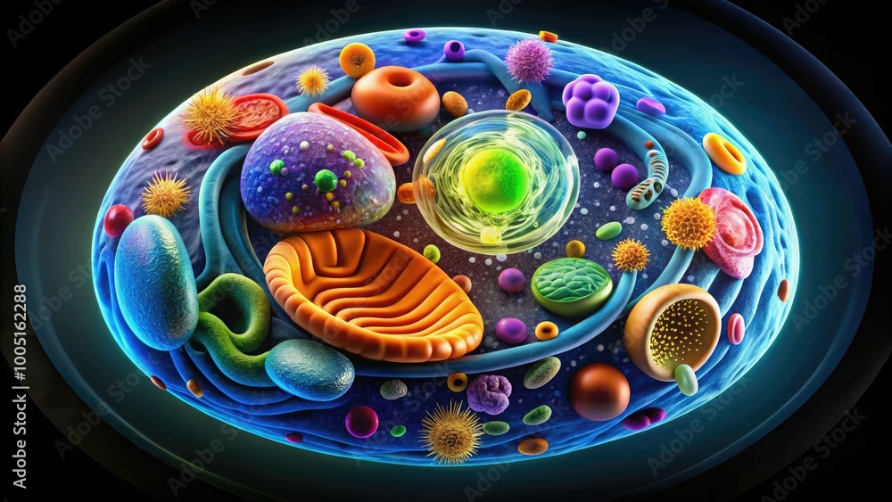 Vibrant illustration of a labeled animal cell, showcasing organelles ...