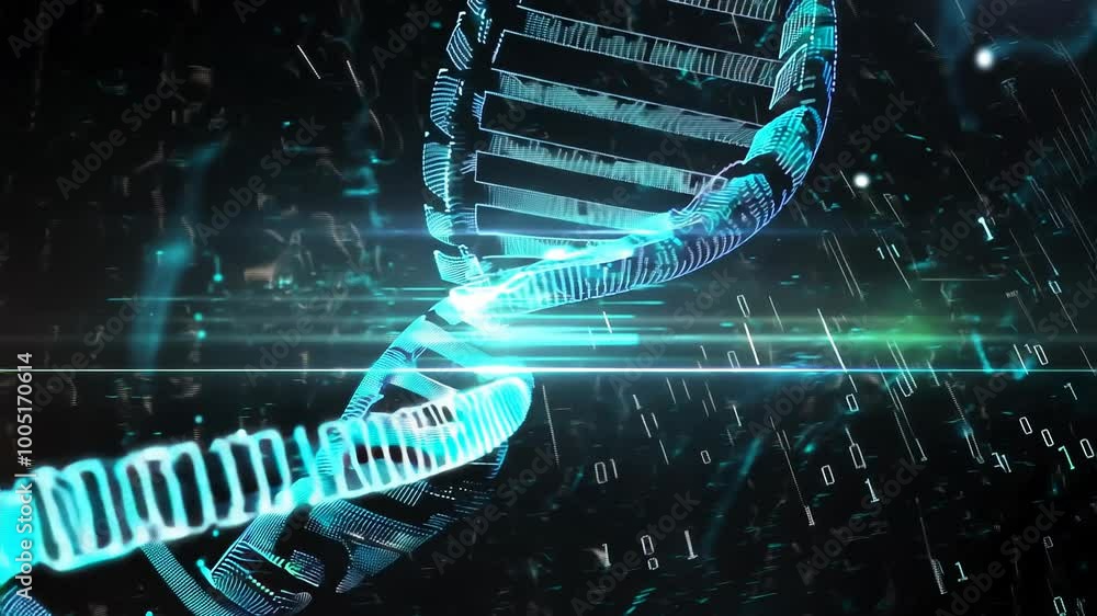 Digital DNA Helix with Binary Code in Futuristic Sci-Fi Style Stock ...