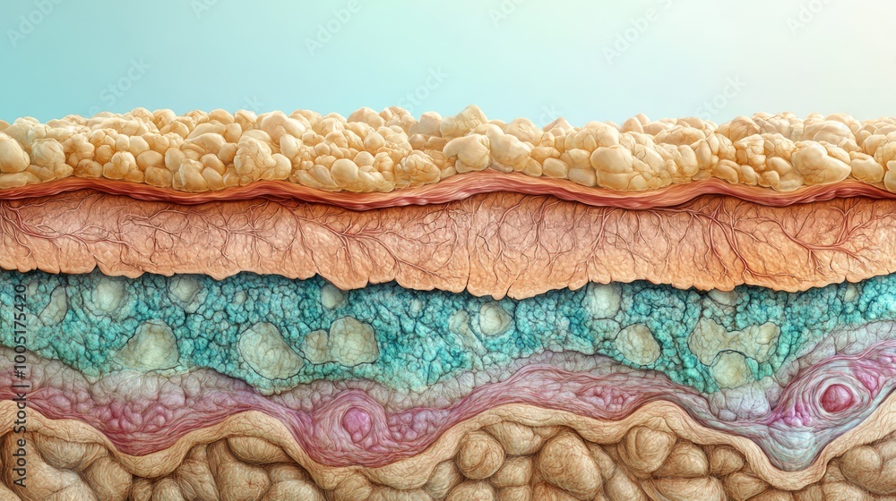 Digital illustration of the human skin layers showing the epidermis ...