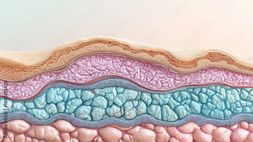 Digital illustration of the human skin layers showing the epidermis ...