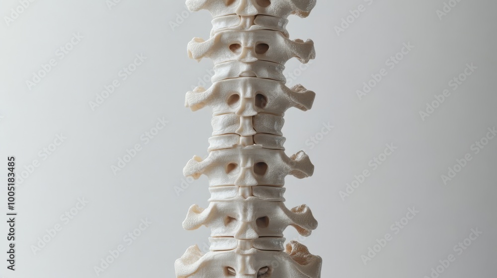 Detailed 3D illustration of the human spine including vertebrae and ...