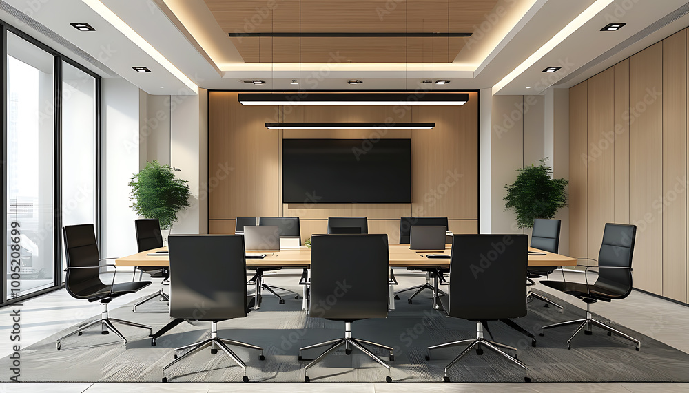 Modern conference room design, empty scene showcases its clean and ...