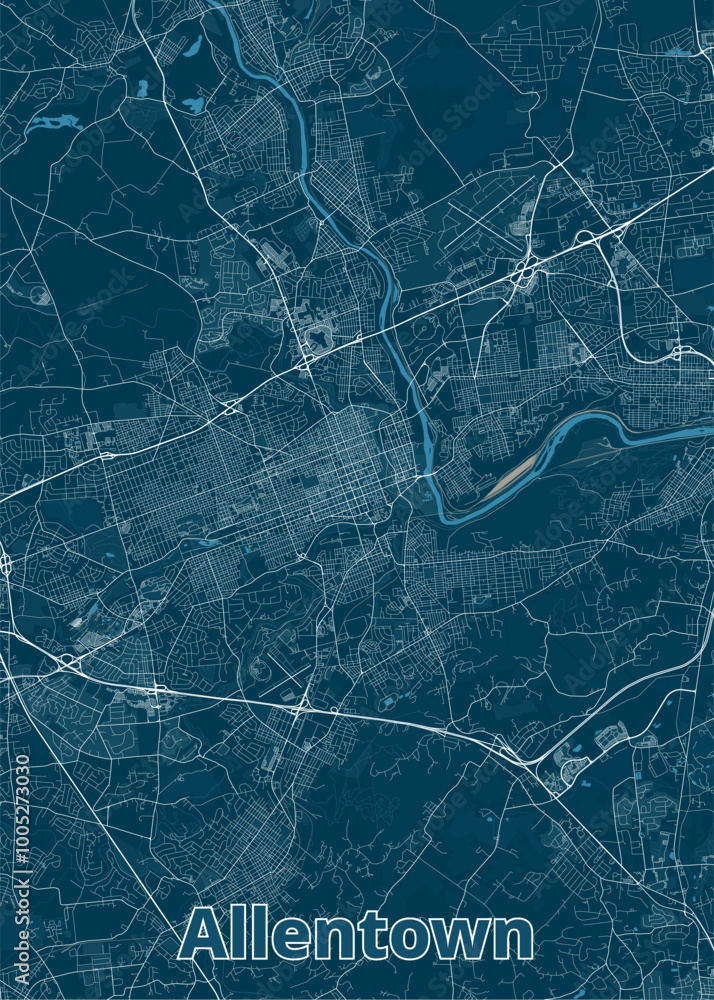 Detailed map of Allentown, Pennsylvania, rendered in a minimalist style ...