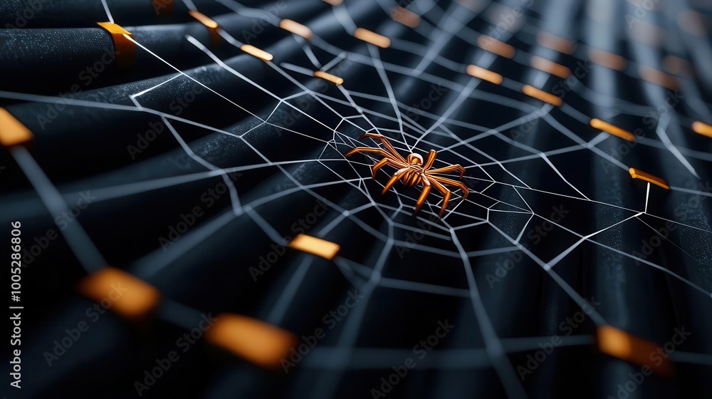Digital art showing a spider web made of failed investments, with a ...