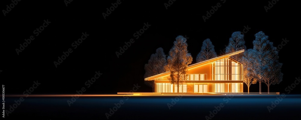 Wireframe office building in 3D, with floor plans and structural ...