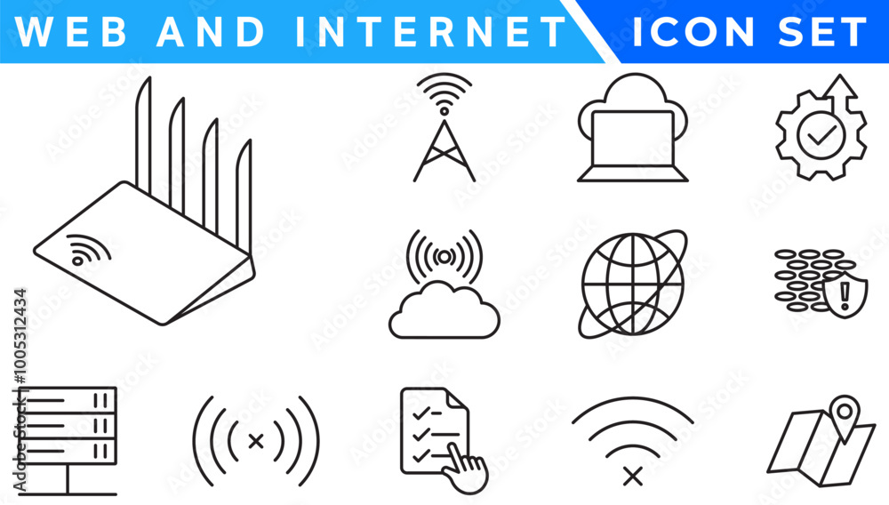 Wireless And Network Vector Line Icon Set Contains Linear Outline