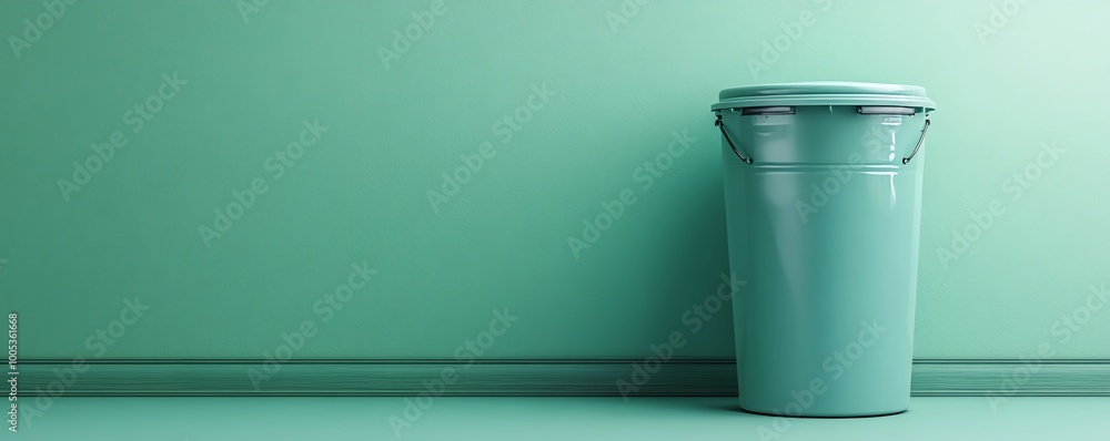 Eco trash can on a pale green background, isolated recycling bin with ...