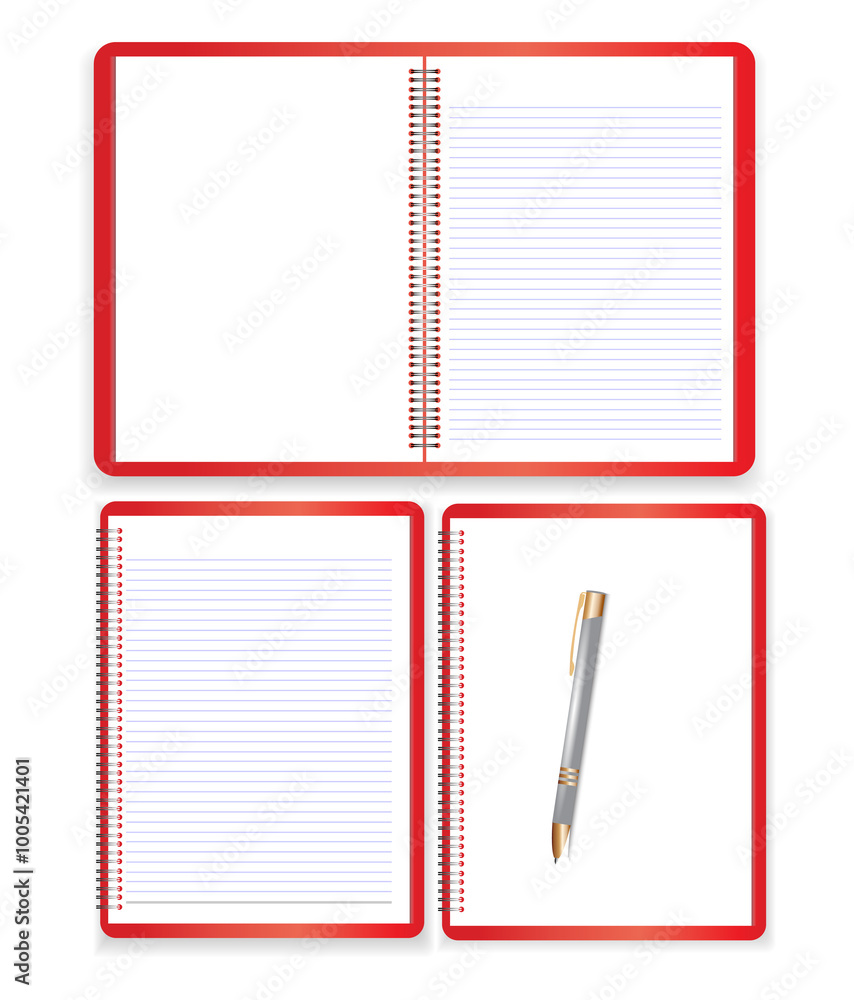 An illustration of a digital illustration of three red spiral-bound ...