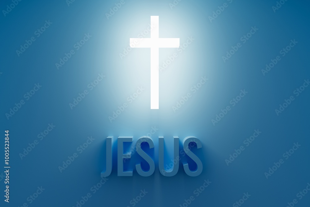 Jesus letters 3d banner. Religion concept. Glowing Cross, 3d letters ...