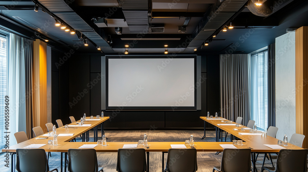 mockup projector screen Presentation conference room office interior ...