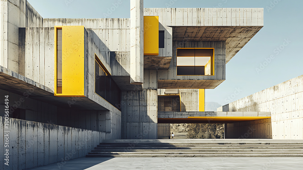 striking architectural visualization showcasing Neo Brutalist structure ...