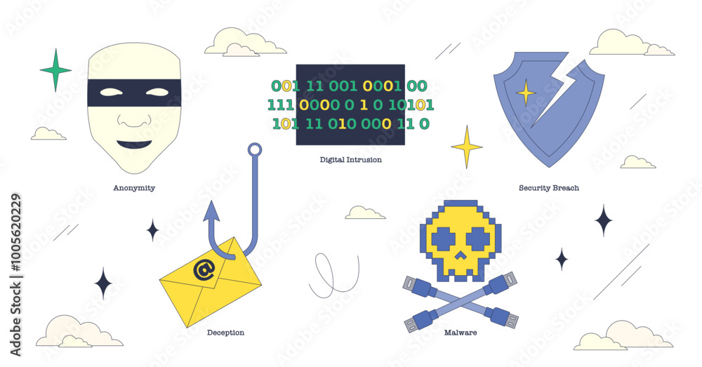 The image showcases a masked face, a phishing hook with an email, and a ...