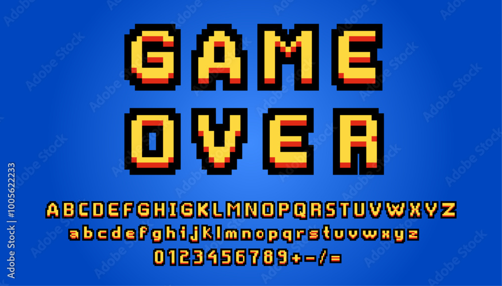 8-bit game pixel font, geometric type, abstract computer typeface ...