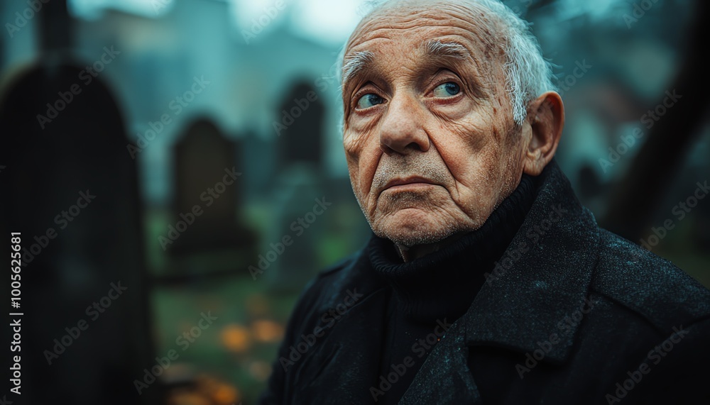 Elderly grandfather with a thoughtful expression about death and the ...