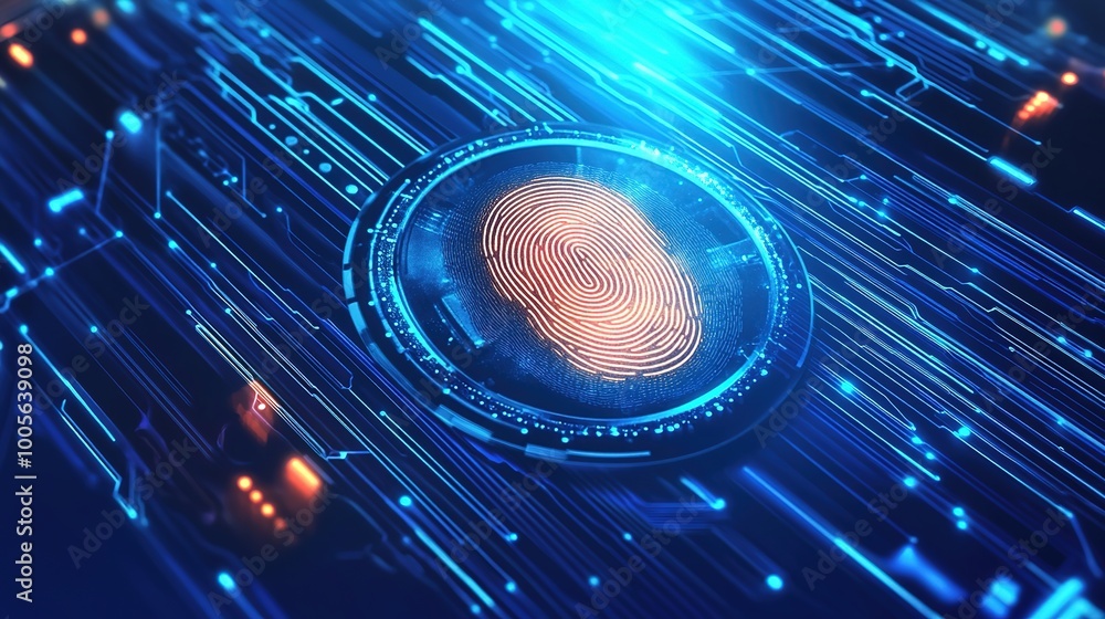 Flat-style fingerprint scanner featuring a prominent circular ...