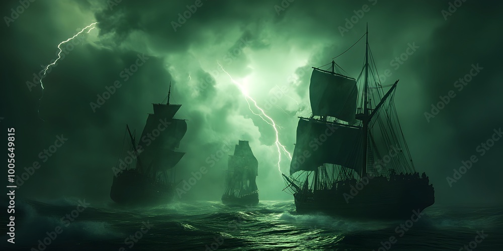 Majestic tall ships navigating the treacherous waters of the Bermuda ...