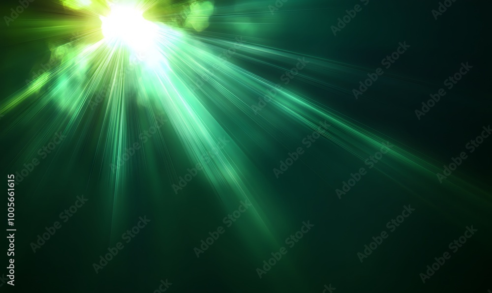 Bright green glow creates a noticeable lens flare effect in dark ...