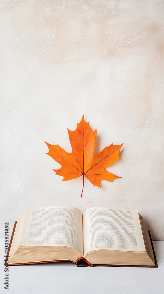 Read Book with autumn maple leaves outside,Hello Autumn,green grass and ...