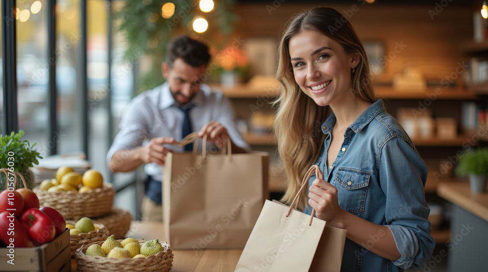 Smiling Customer Shopping in Grocery Store Aisle – Happy Shopper ...