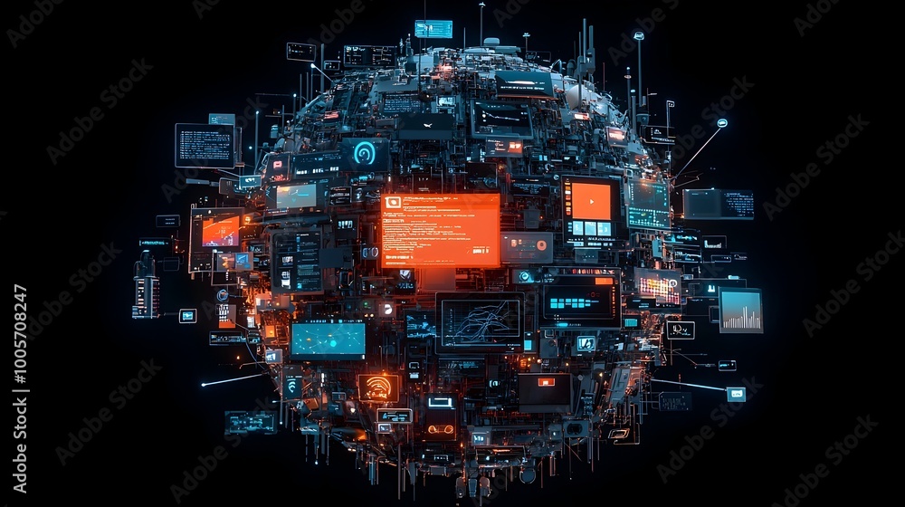 Glowing Sphere Made of Interlocking Digital Notifications and Messages ...