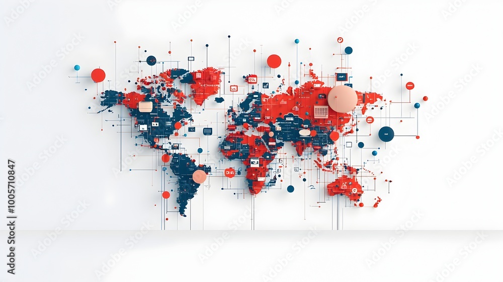 Illustrated map showcasing the digital geography of interconnected ...