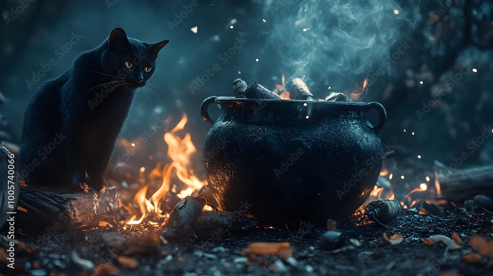 A bubbling witch s cauldron filled with enchanted ingredients simmers ...