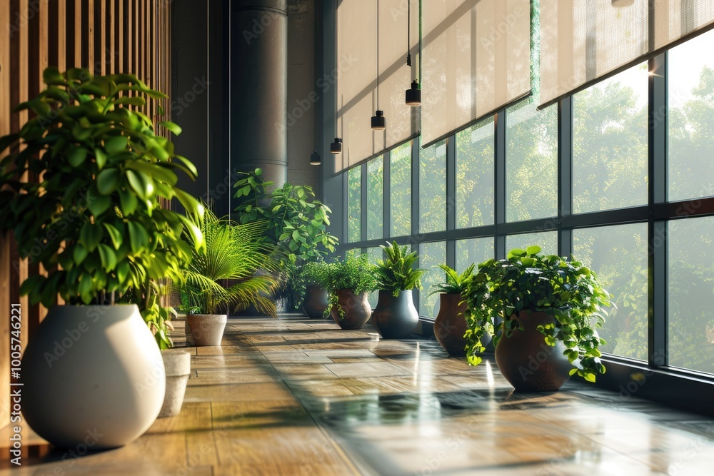 Modern Interior with Motorized Solar Roller Shades and Wood Decor ...