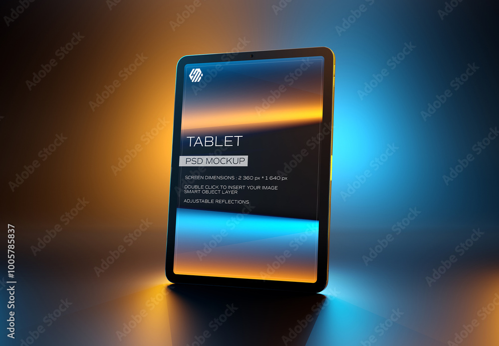 Tablet Device Mockup With Modern Blue And Orange Lights Stock Template ...