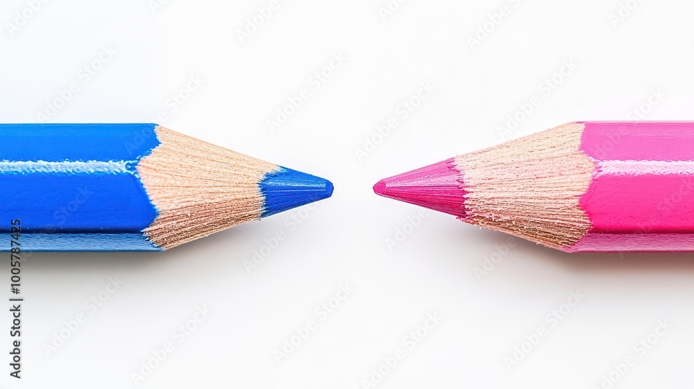 two vibrant colored pencils one blue and one pink positioned creatively ...