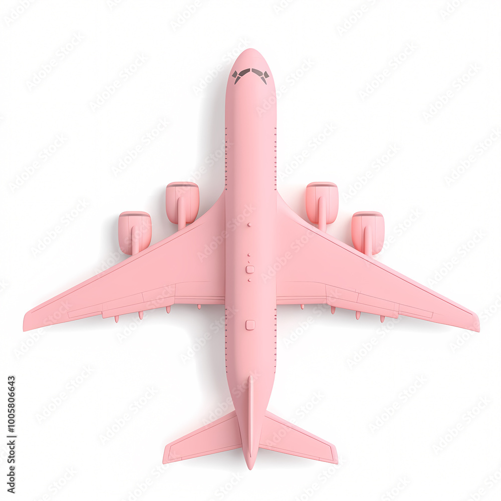 A pink airplane is shown in a white background. The airplane is the ...