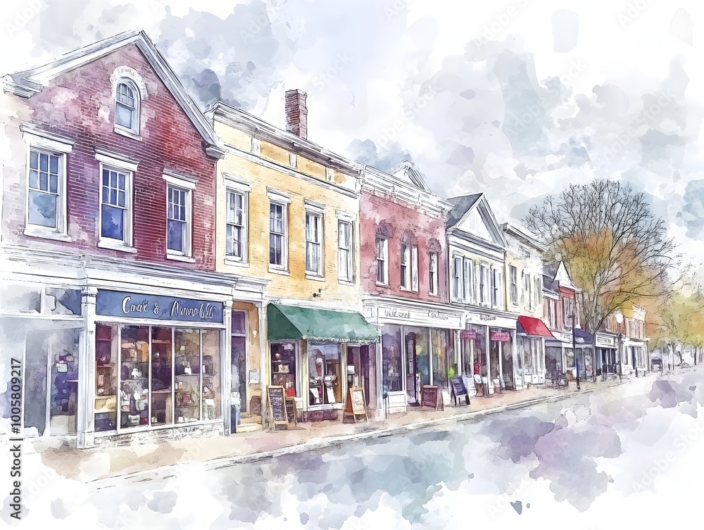 Picturesque main thoroughfare of a small town lined with well preserved ...