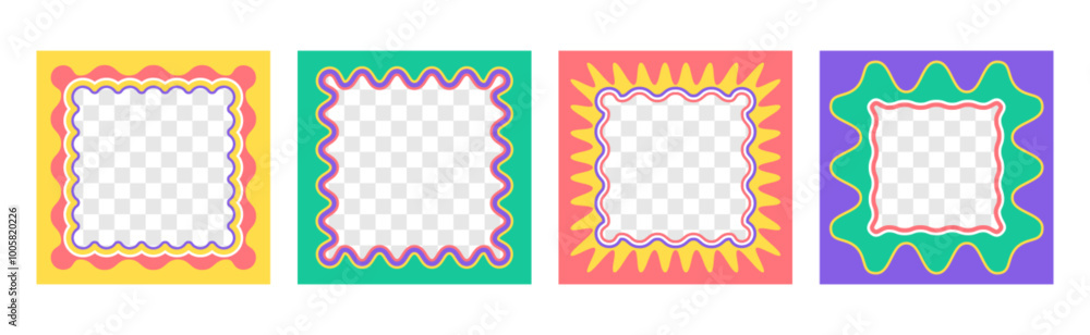 Vector set of square wavy frames with scallop edges. Squiggle photo ...