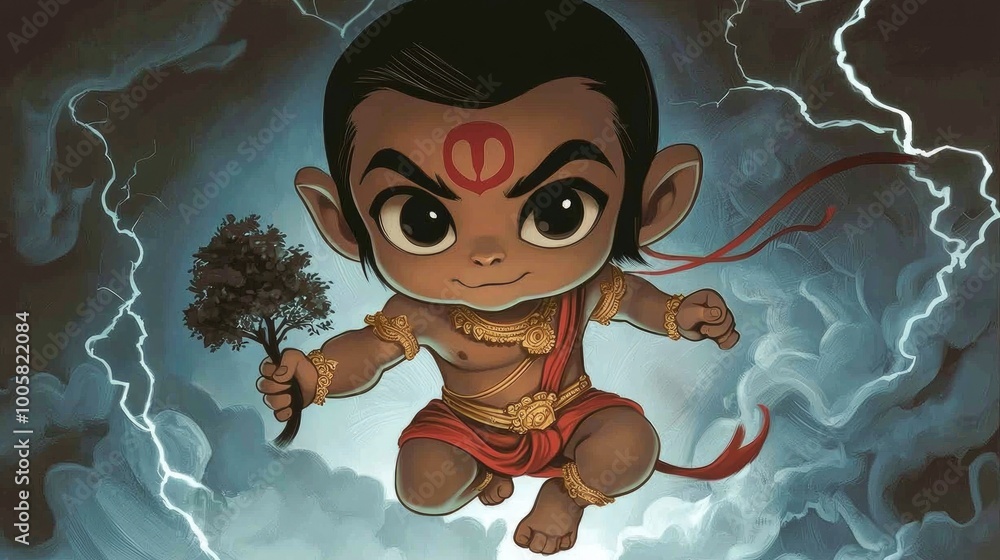 Hanuman, the Hindu Monkey God, Flying with a Tree in His Hand Stock ...