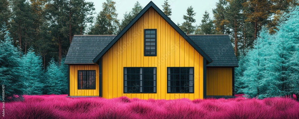 Chic farmhouse with vertical lemon yellow paneling and dark slate ...