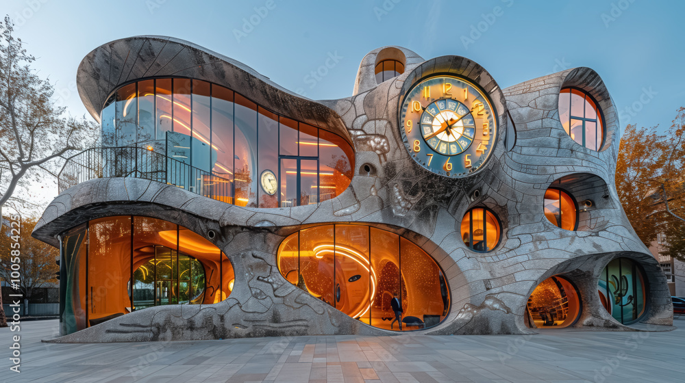 architecture design incorporates melting clock facades, warped ...