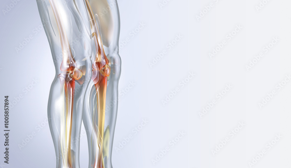 Human knee joint, 3D concept anatomy illustration. Arthritis, joint ...