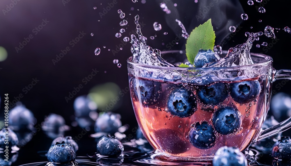 Animated GIF of blueberries splashing into tea, perfect for online ads ...