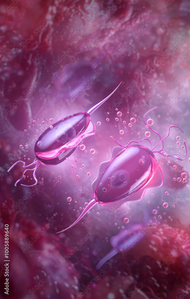 Trichomonas vaginalis, microscopic view. Trichomonad cell with flagella ...