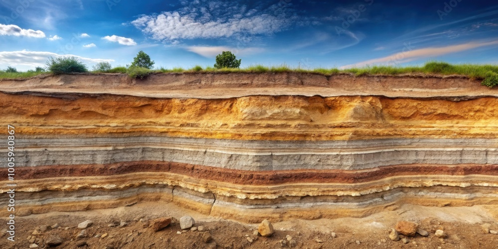 Geological layers of earth in deep sand pit , layers, geology, earth ...