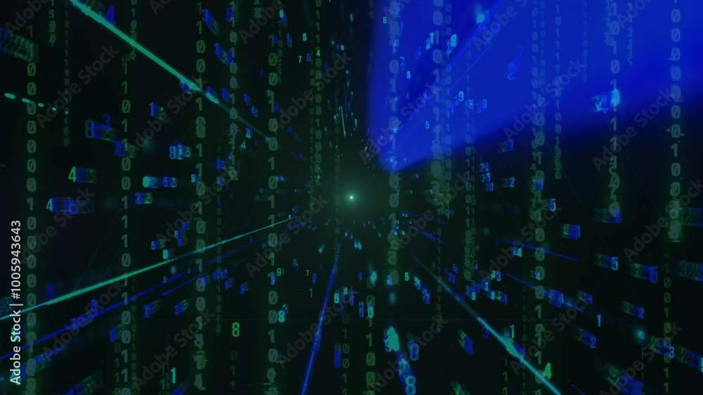 Futuristic AI interface with rotating binary code and digital matrix ... Futuristic AI interface with rotating binary code and digital matrix ...