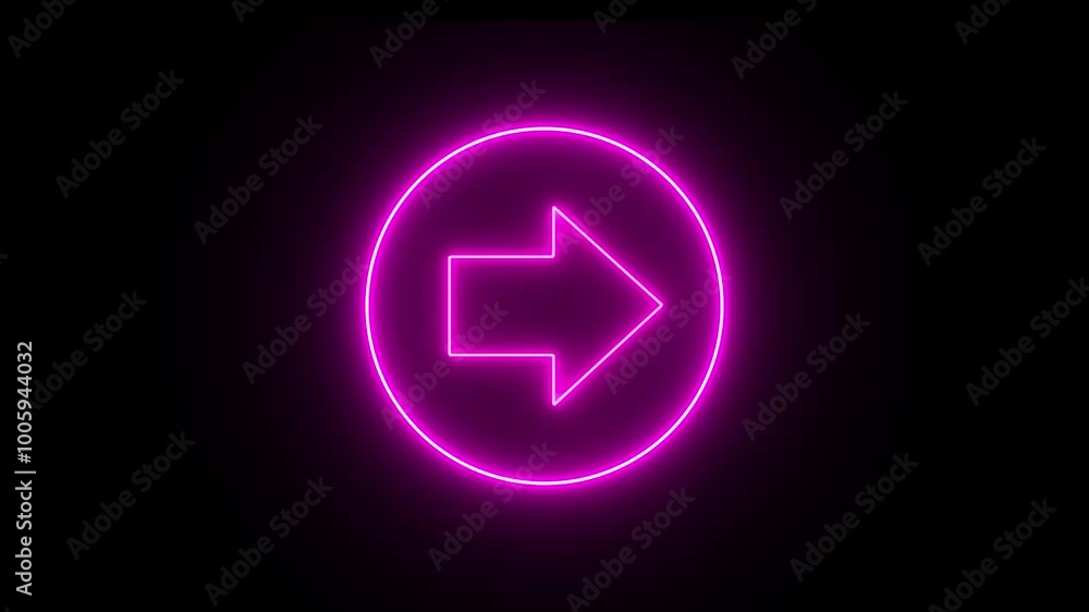 Neon right direction arrow icon pink color animation. Neon animated ...