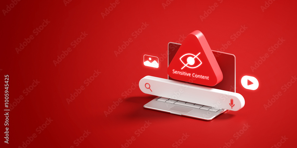 Sensitive content warning sign on 3d censored restricted background ...