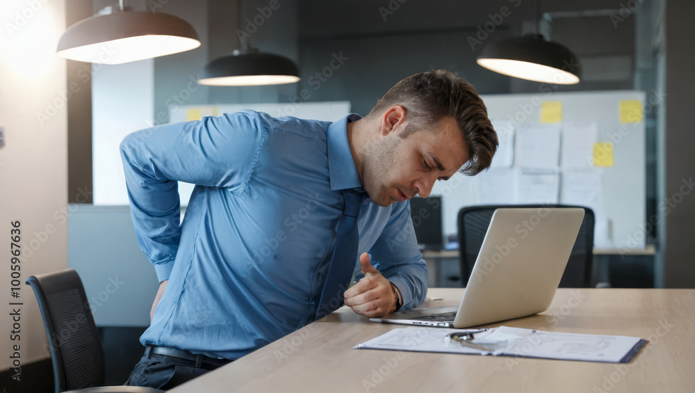 Back pain Male office employee, lower back pain while working at desk ...