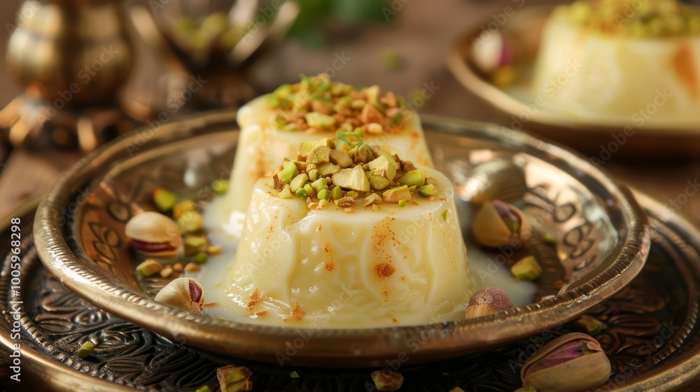 Traditional milky crispy Ramadan dessert custard pudding with roasted ...