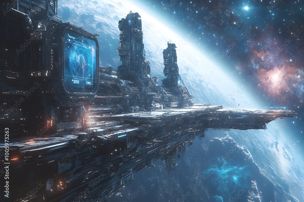 Vast and Immersive Interstellar Space Station Teeming with Futuristic ...