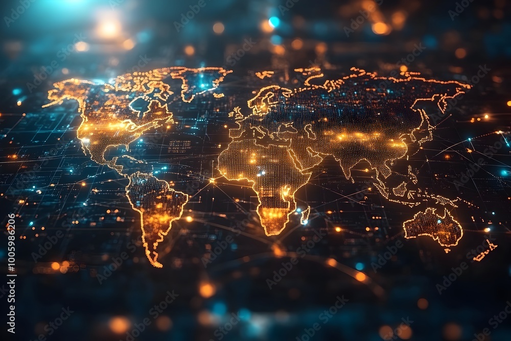 Glowing Global Map Depicting Worldwide Technological Connectivity and Digital Networks Stock ...