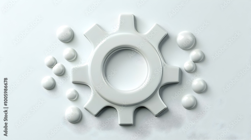 Modern minimalist gear icon, sleek grey and white design, symbolizing ...