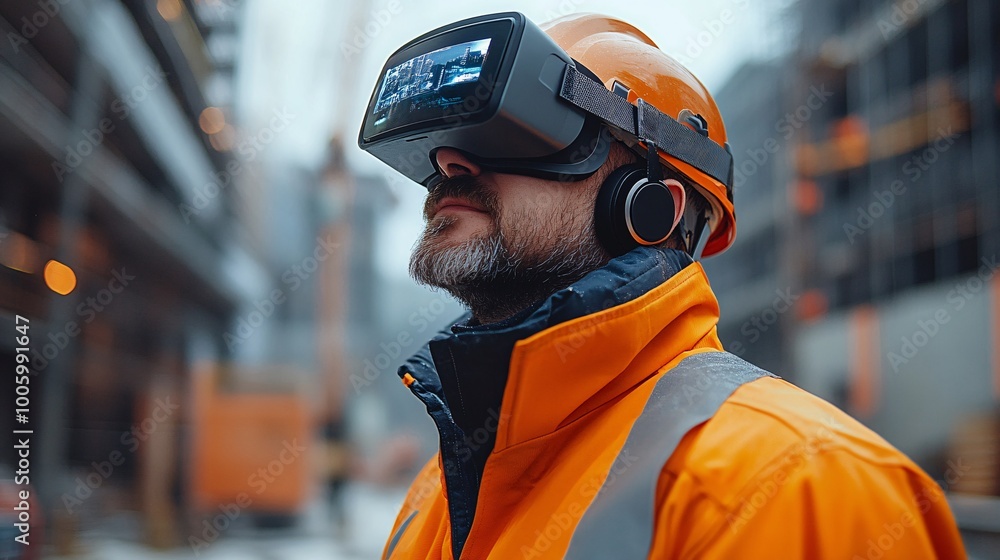 Construction worker using VR headset to explore a digital future ...
